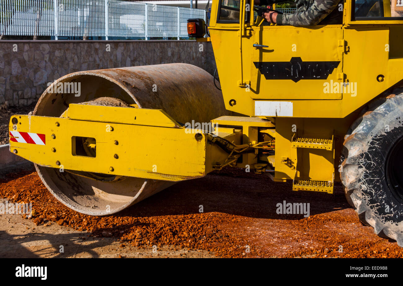 Construction site - road roller compact foundation Stock Photo - Alamy