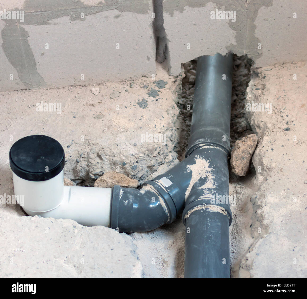 gray PVC sewer pipe in a building under construction Stock Photo - Alamy