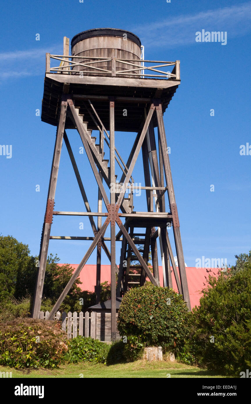 Mendocino wooden water tower with surrounding rustic wooden homesteads ...