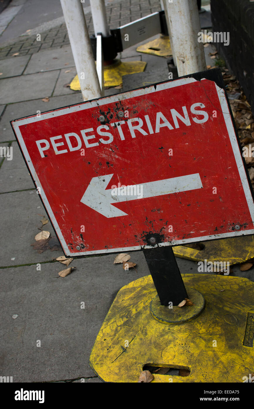 Footpath / pavement sign warning / re-directing pedestrians (London ...
