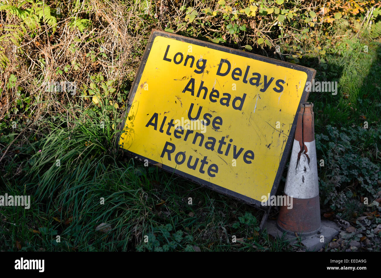 Road 'delays' sign warning of delays to traffic. Concept roadworks ...