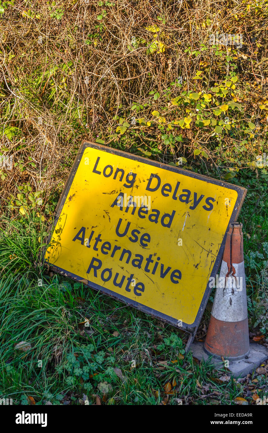 Road 'delays' sign warning of delays to traffic. Concept roadworks ...