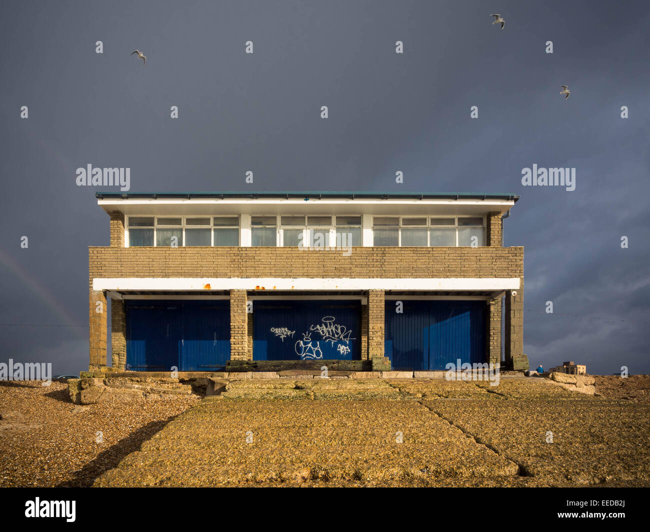 southsea rowing club building on a stormy day Stock Photo - Alamy
