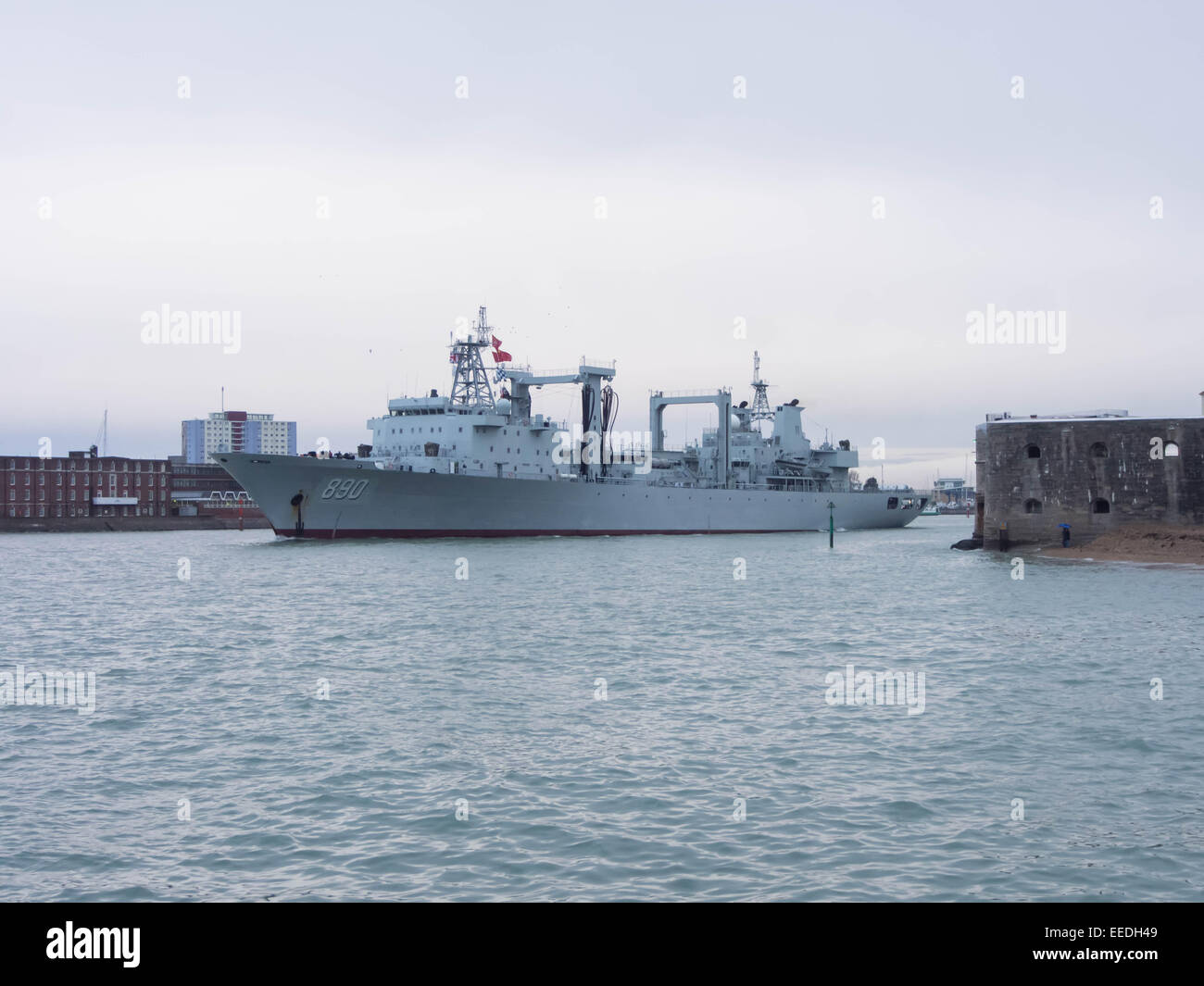 Portsmouth, England, 16th January 2015.The replenishment ship Chaohu of ...