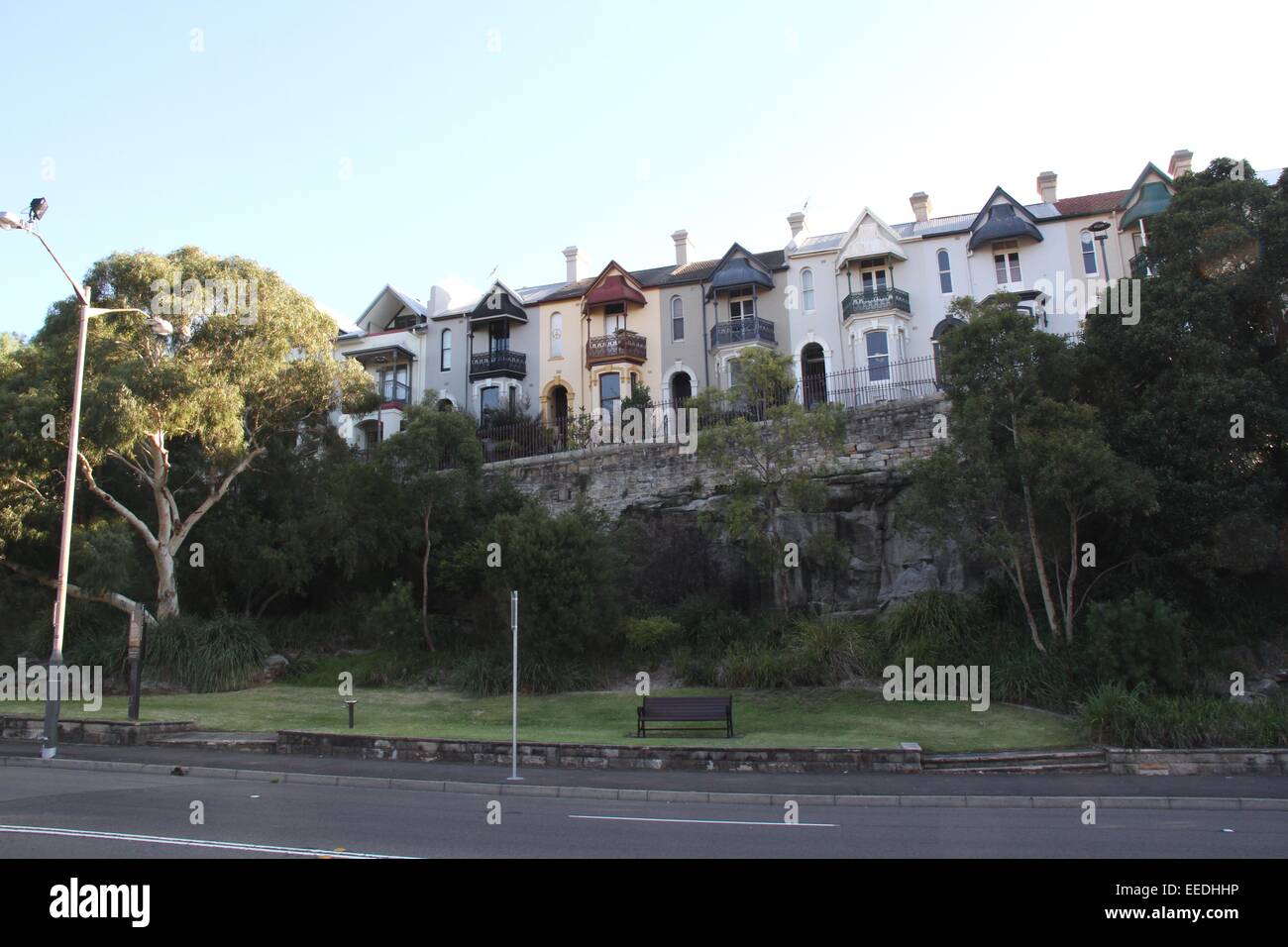 Elevated, slanting Victorian terrace houses on Cliff Terrace, viewed ...