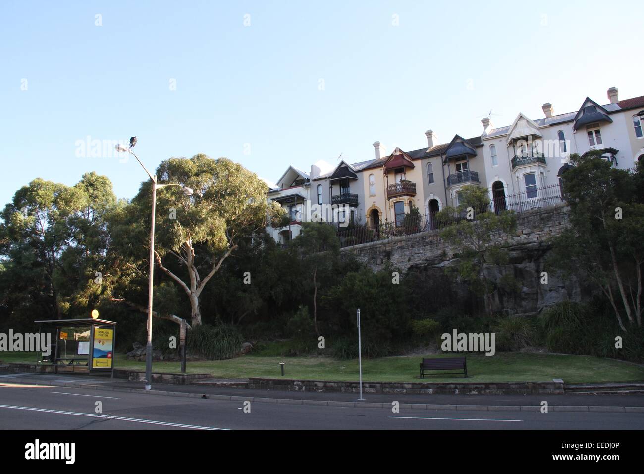 Elevated, slanting Victorian terrace houses on Cliff Terrace, viewed ...