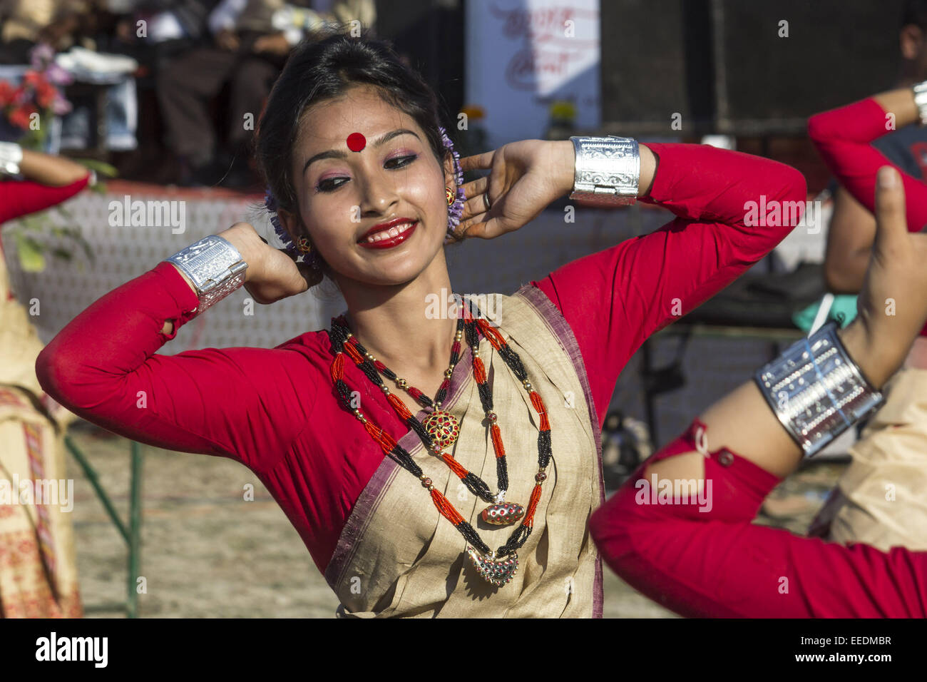 Sivasagar, Assam, India. 16th Jan, 2015. Indian girls in traditional ...