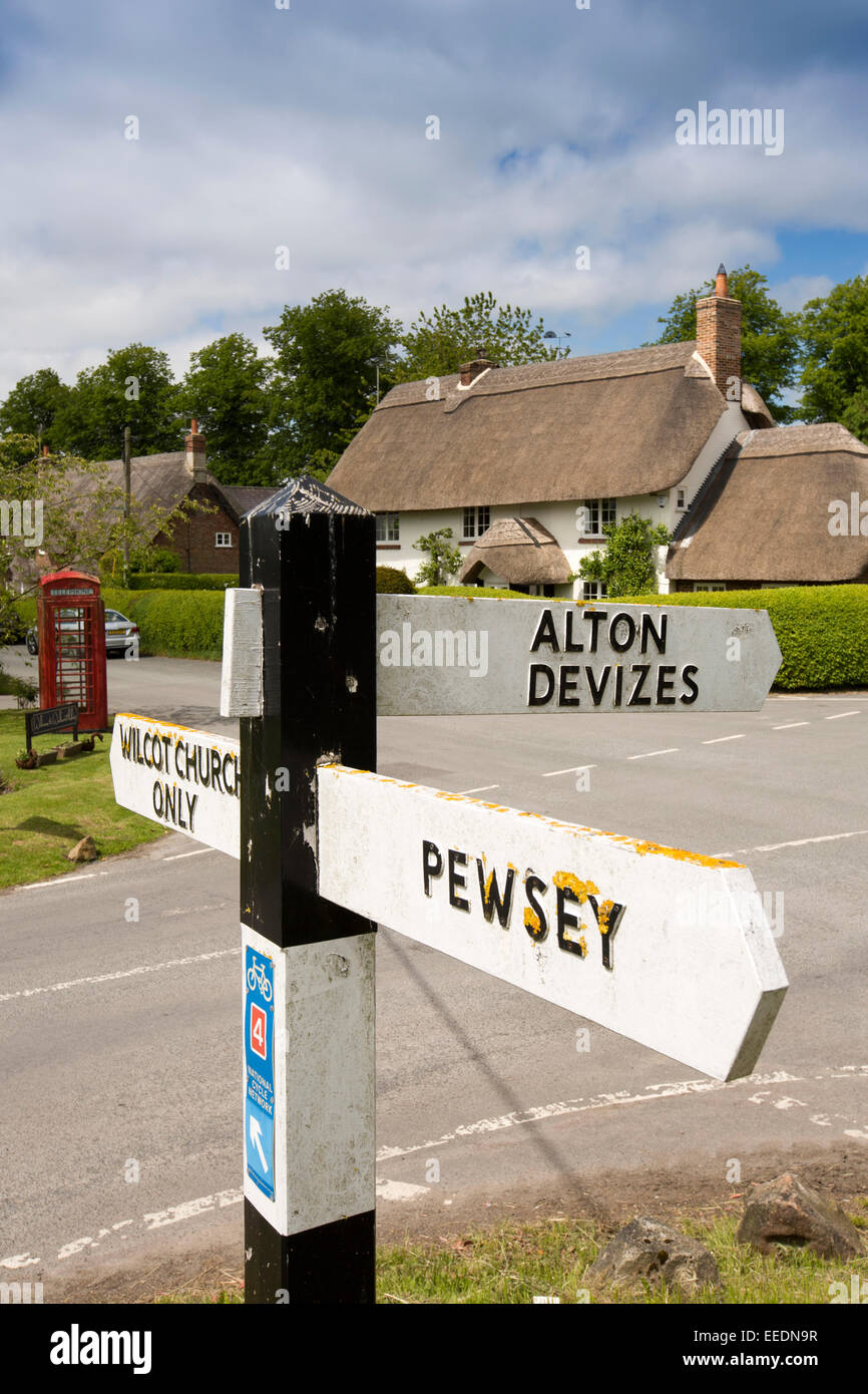UK, England, Wiltshire, Vale of Pewsey, Wilcot sign post on village ...