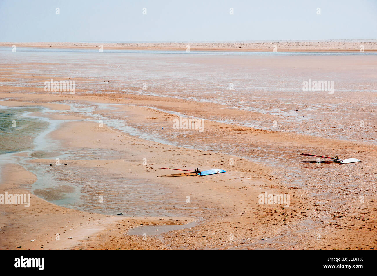 Windsurf boards in the lagoon, Dakhla, Western Sahara, Morocco Stock ...