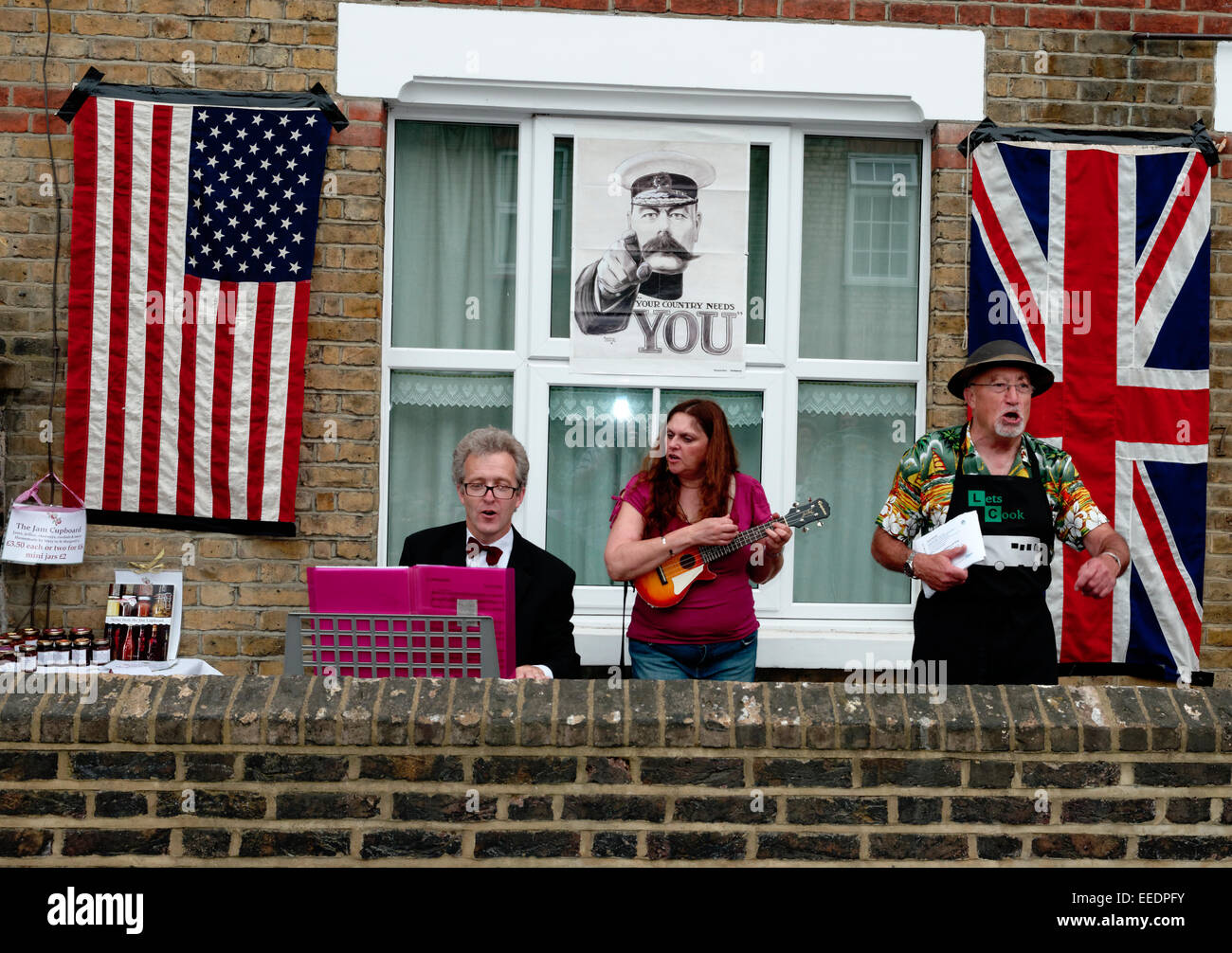World War One WW1 WWI celebrations with musicians at a street party in ...