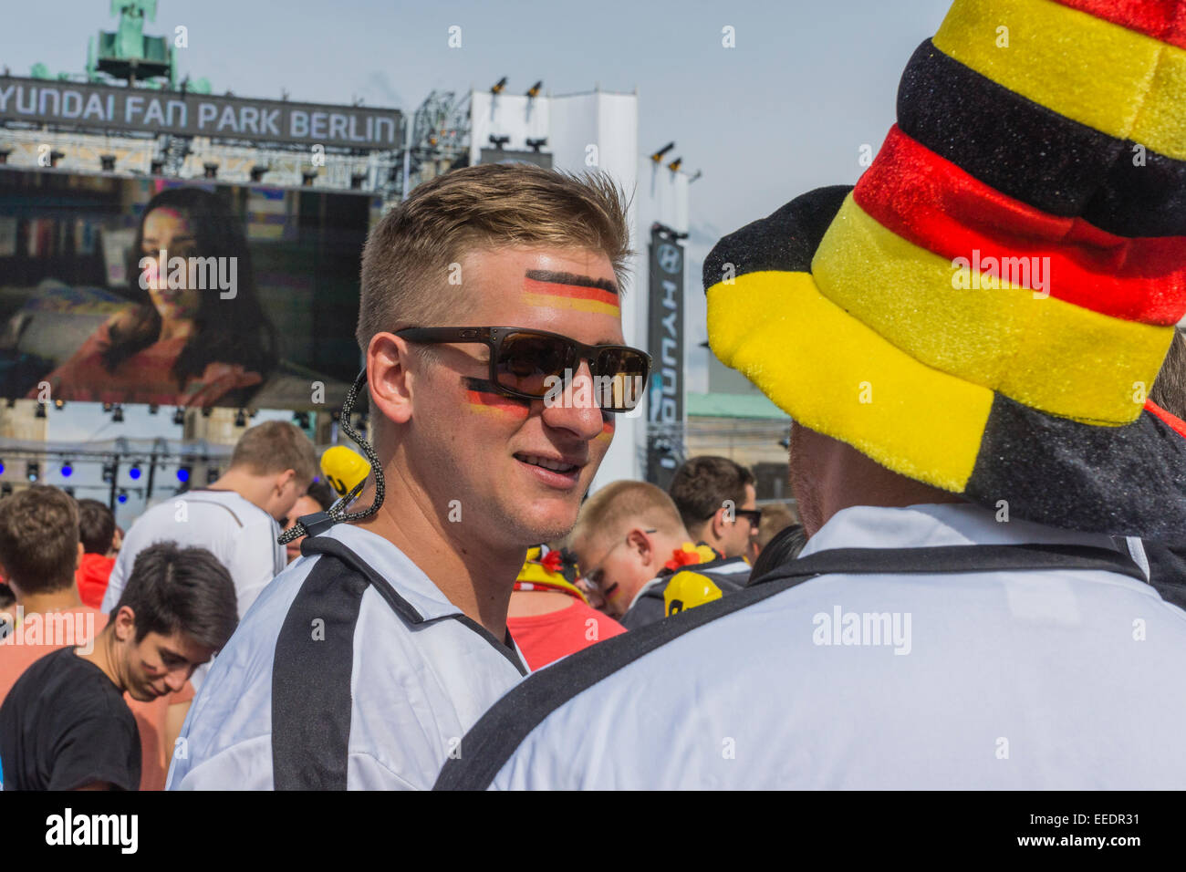 Fans celebrating at Brandenburg Gate the German football team at the ...
