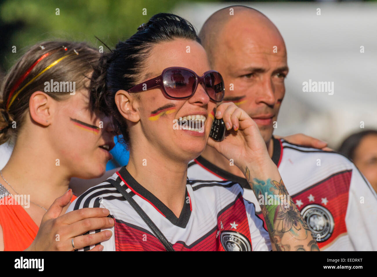 Fans celebrating at Brandenburg Gate the German football team at the ...