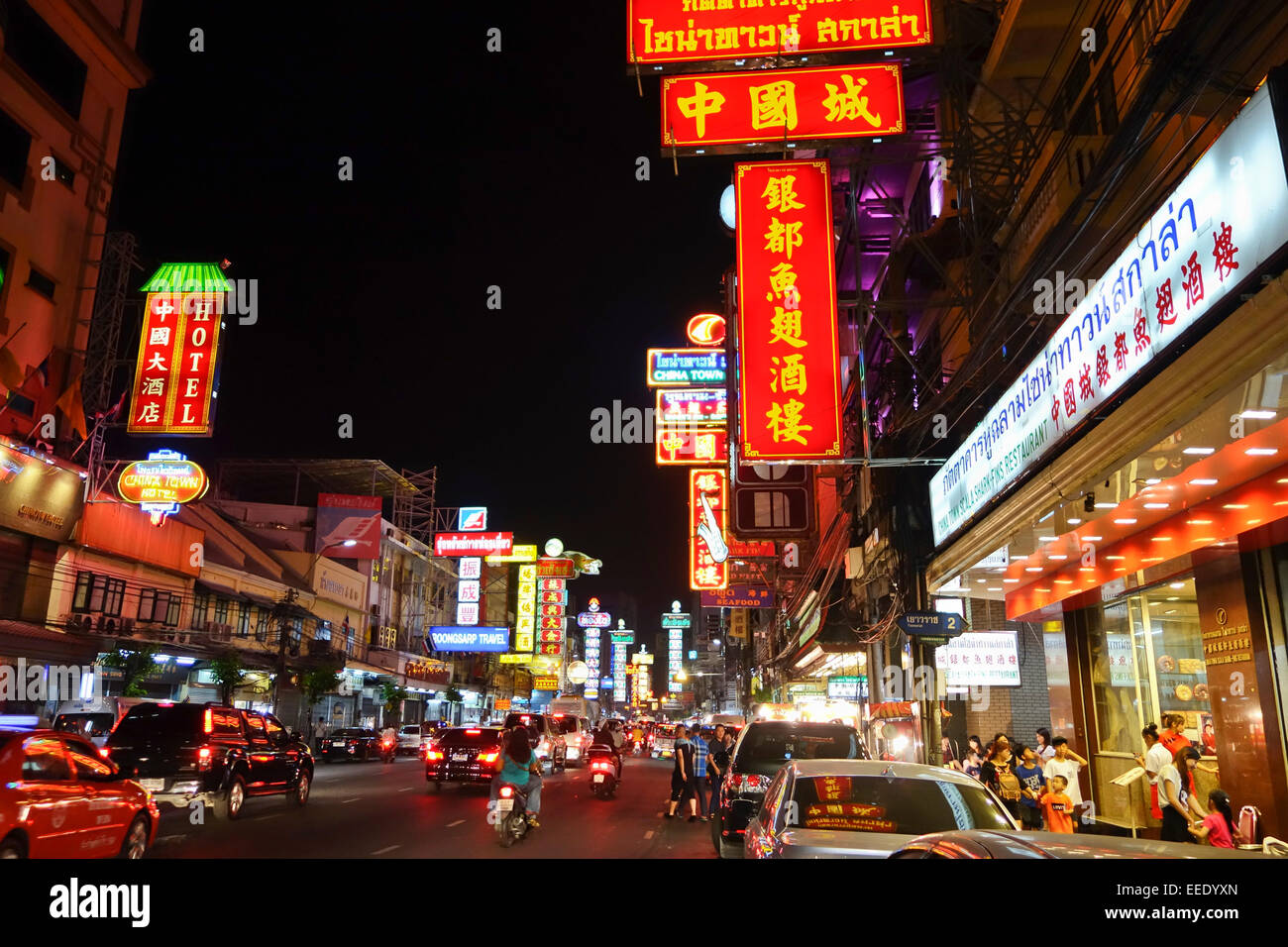 Chinatown bangkok, night, lights, signs, at Yaowarat Road. Bangkok. Thailand. Southeast asia ...