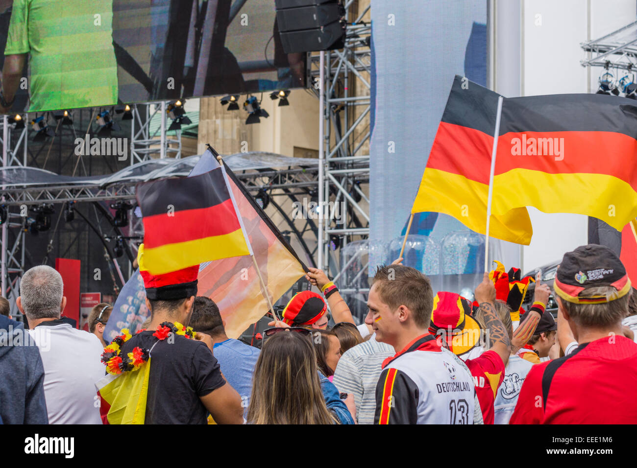 Fans celebrating at Brandenburg Gate the German football team at the ...