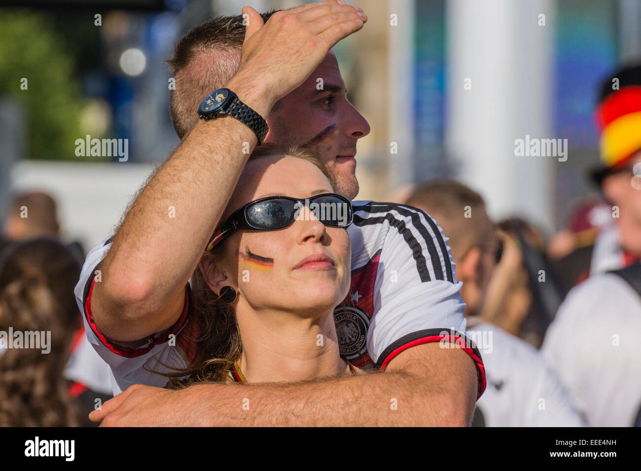 Fans celebrating at Brandenburg Gate the German football team at the ...
