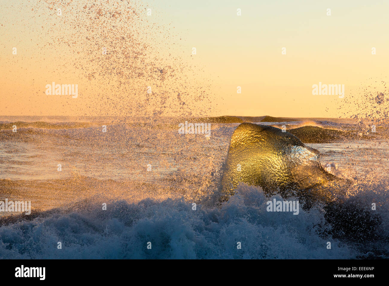 JOKULSARLON, ICELAND Waves smash into natural ice sculpture on the ...