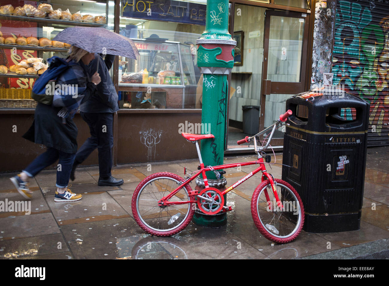 Wet day on Brick Lane in the East End of London, UK Stock Photo - Alamy