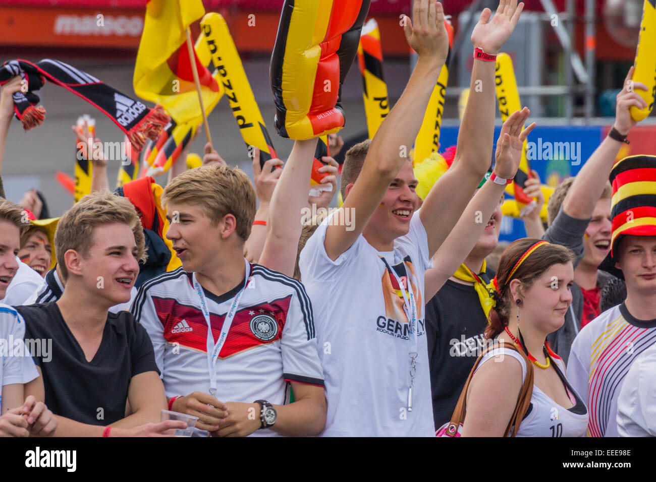 Fans celebrating at Brandenburg Gate the German football team at the ...