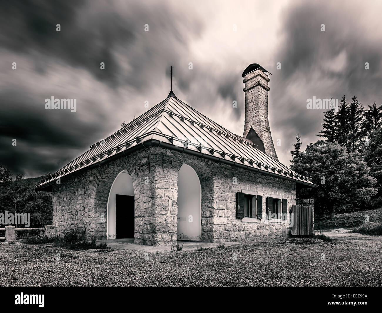 Blacksmith's house in Trento, Italy photographed during a cloudy and ...