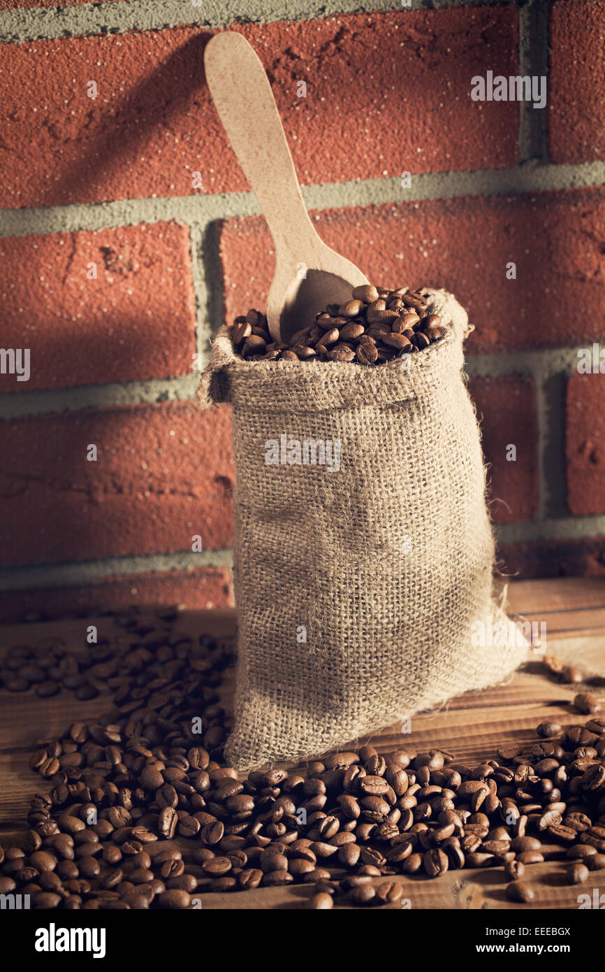 the coffee beans in sack Stock Photo - Alamy