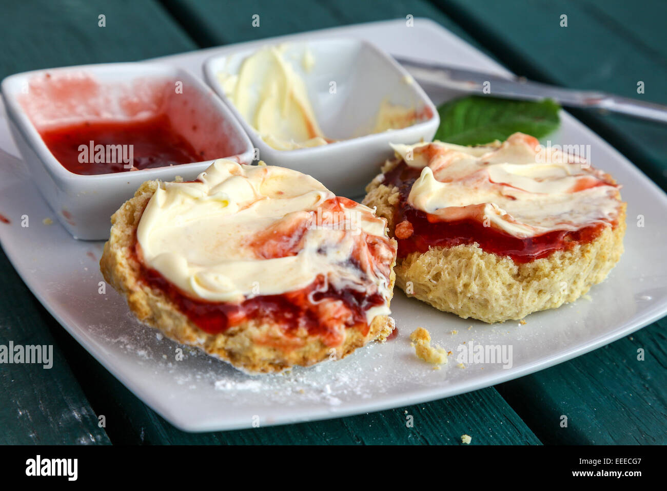 A traditional Cornish cream tea consisting of scones, jam and clotted ...