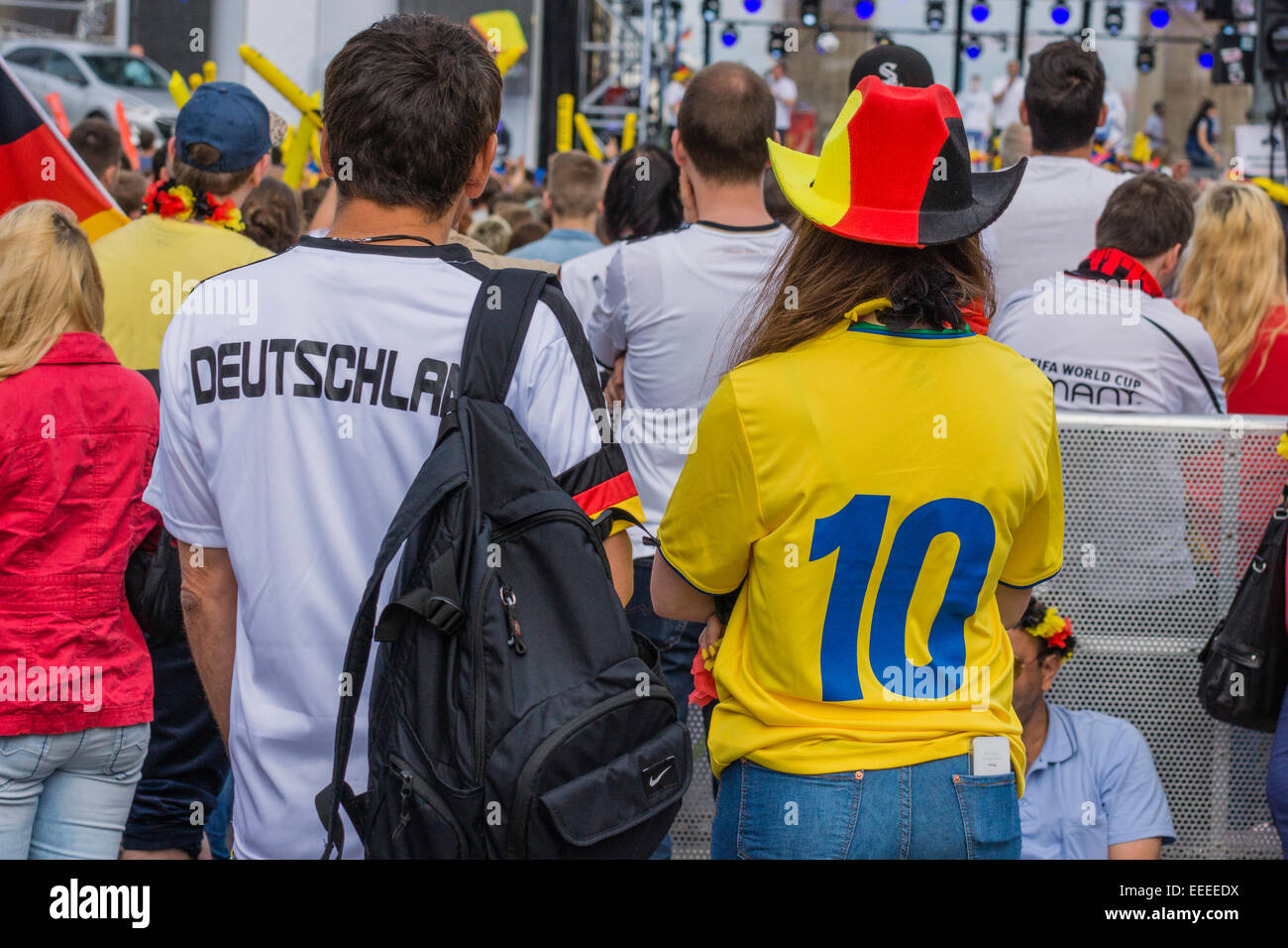 Fans celebrating at Brandenburg Gate the German football team at the ...