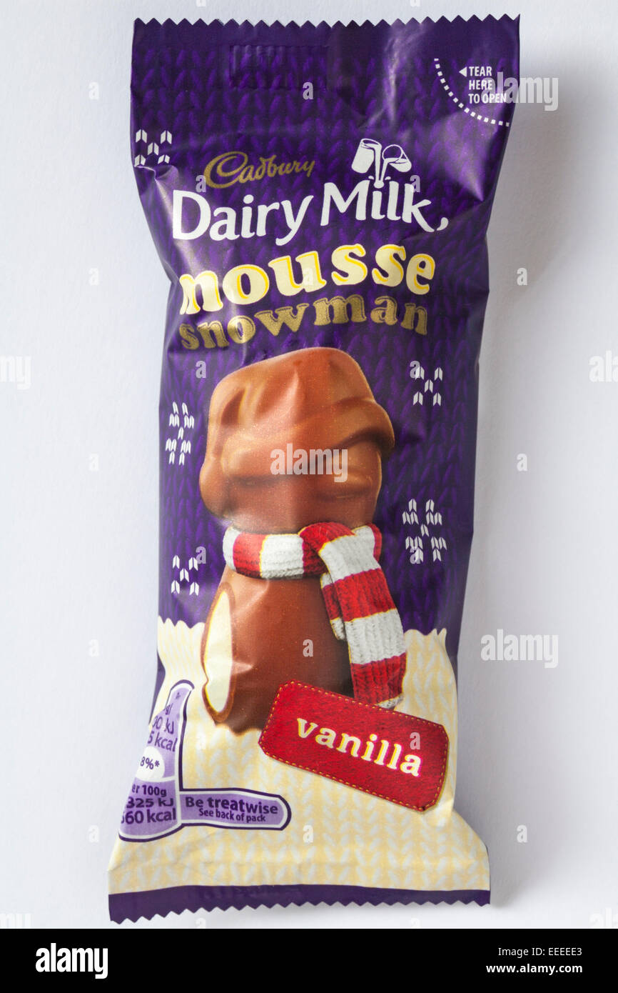 Bar of Cadbury Dairy Milk Mousse snowman chocolate bar isolated on ...