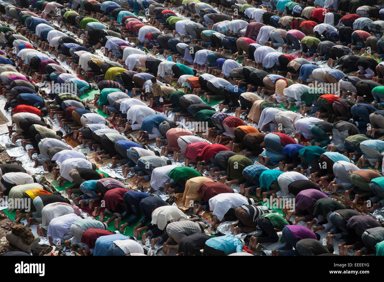 Dhaka, Bangladesh. 16th Jan, 2015. Muslim devotees offer Jumma prayers ...