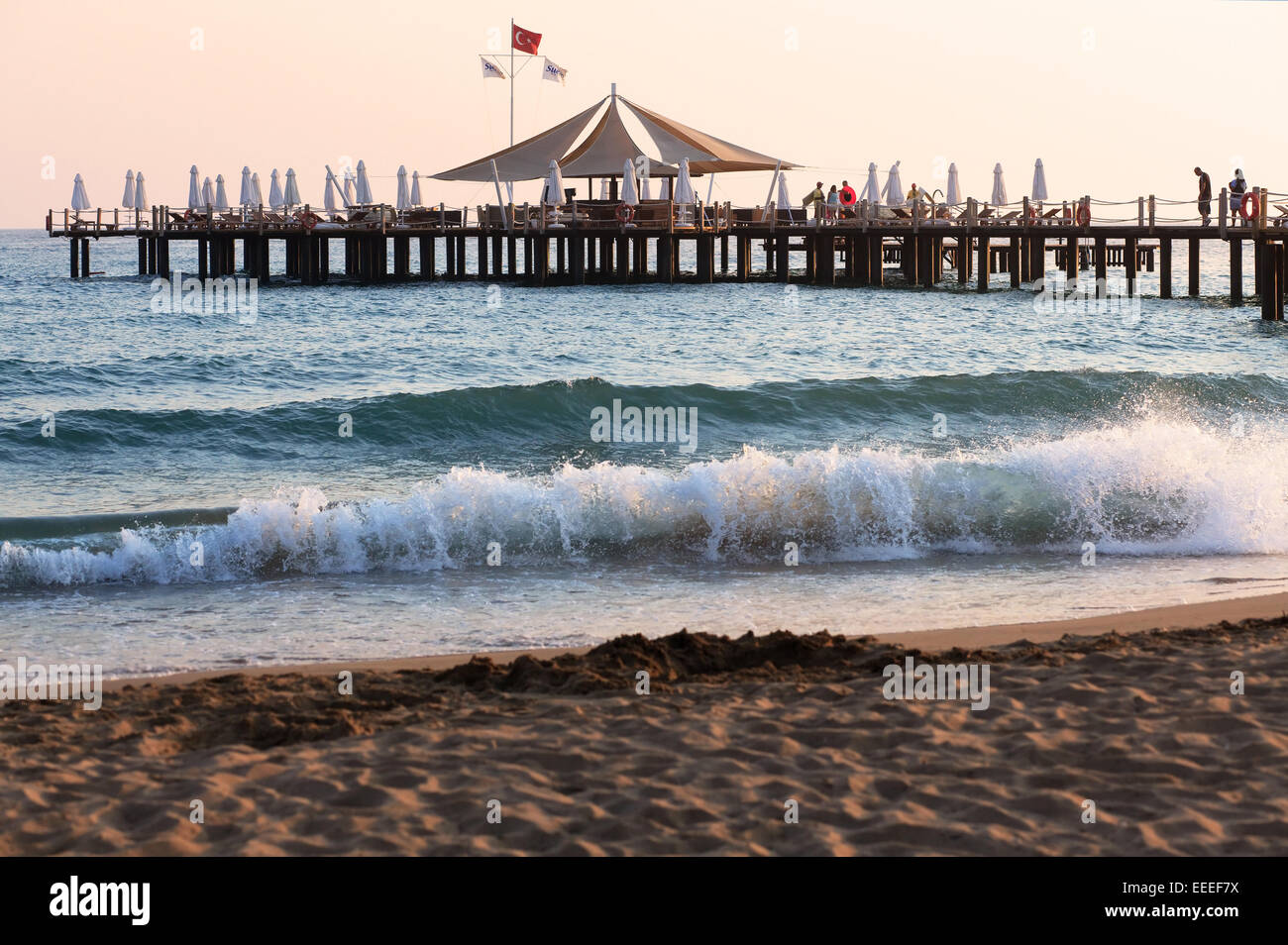 Pier and surf. Mediterranean Sea. Turkey Stock Photo - Alamy