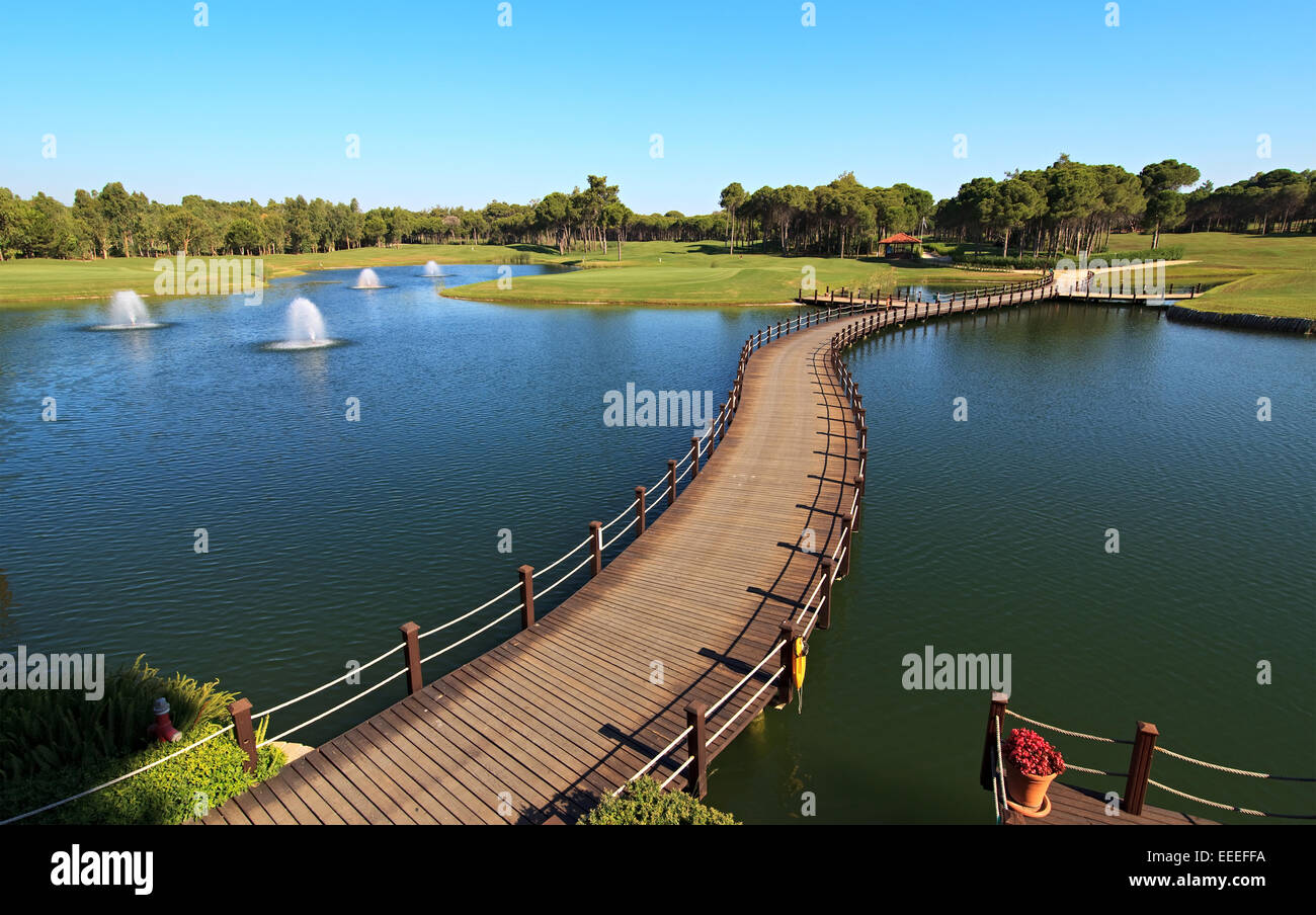 Bridge over an artificial pond Stock Photo - Alamy