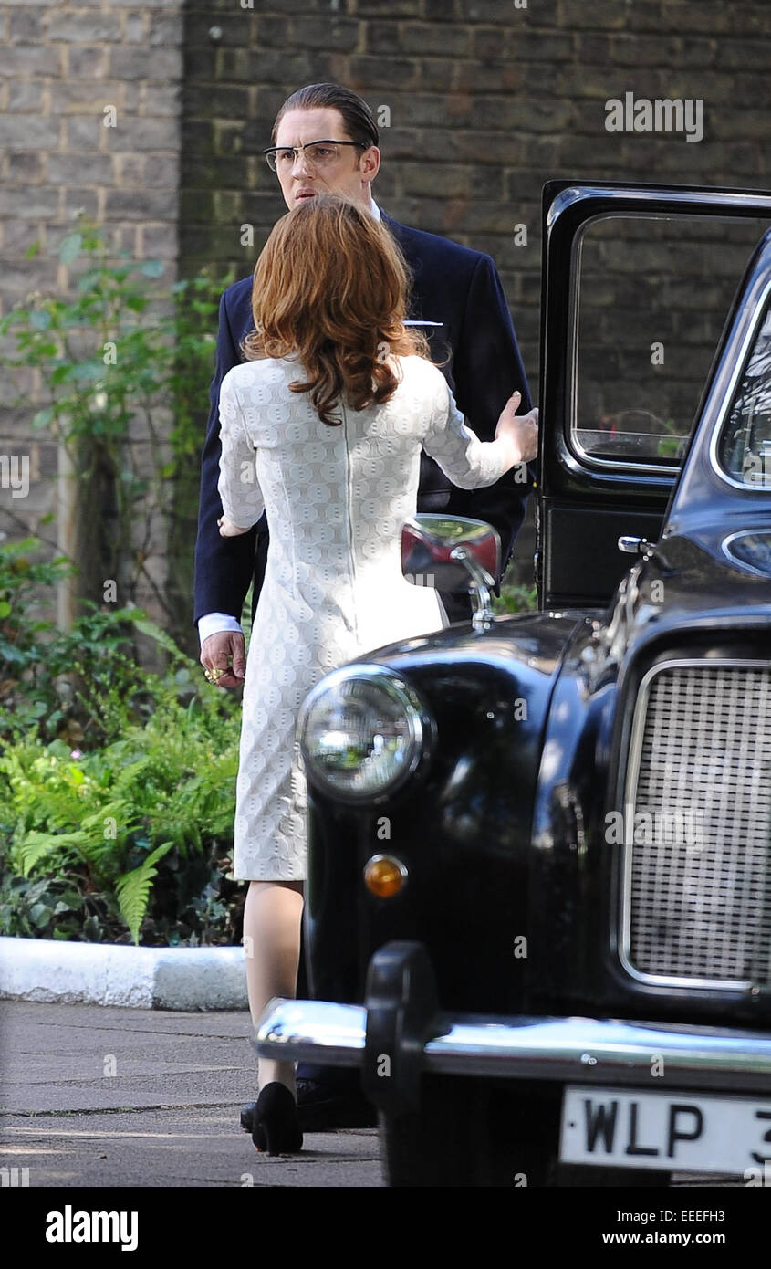 Tom Hardy filming scenes on the set of 'Legend' Featuring: Tom Hardy ...