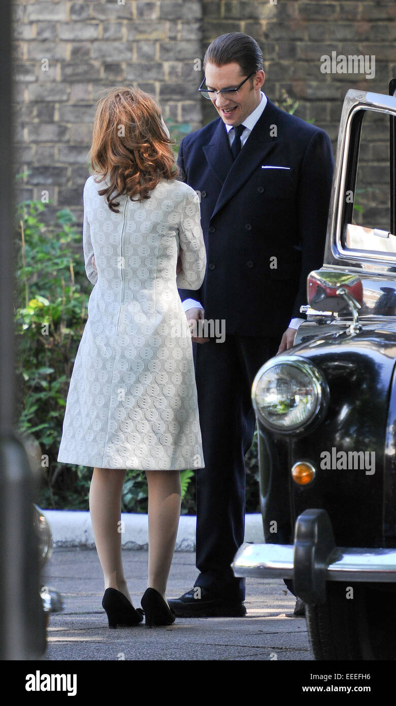 Tom Hardy filming scenes on the set of 'Legend' Featuring: Tom Hardy ...