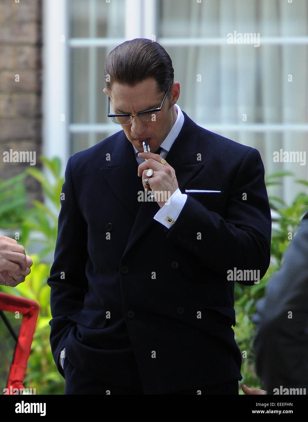Tom Hardy filming scenes on the set of 'Legend' Featuring: Tom Hardy ...