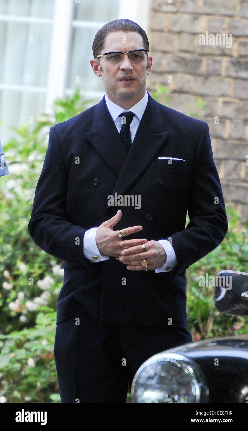 Tom Hardy filming scenes on the set of 'Legend' Featuring: Tom Hardy ...