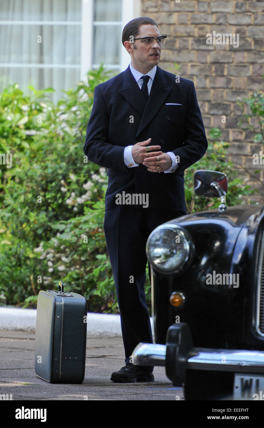 Tom Hardy filming scenes on the set of 'Legend' Featuring: Tom Hardy ...
