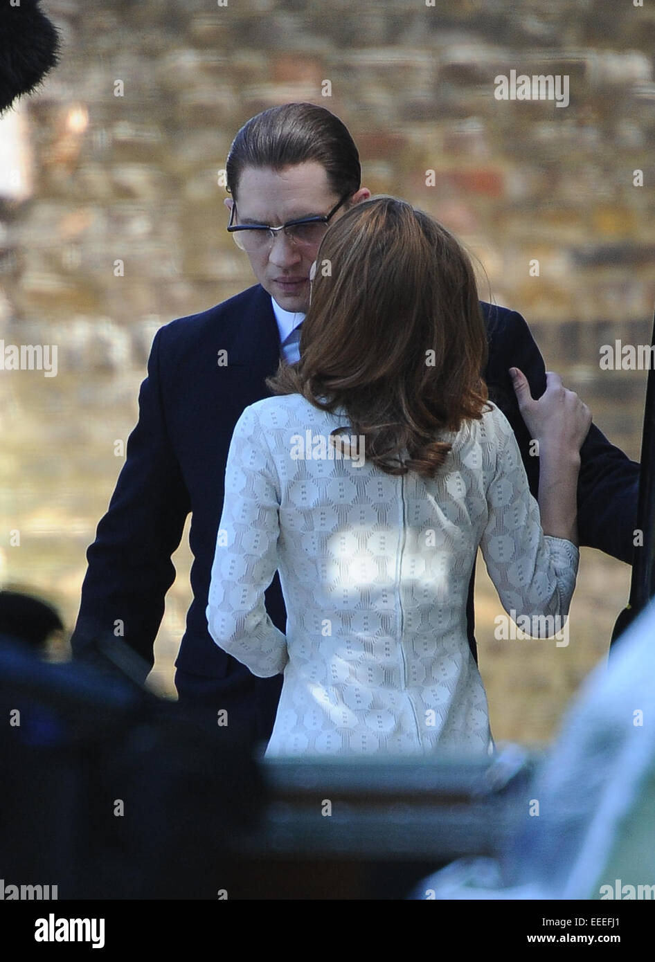 Tom Hardy filming scenes on the set of 'Legend' Featuring: Tom Hardy ...