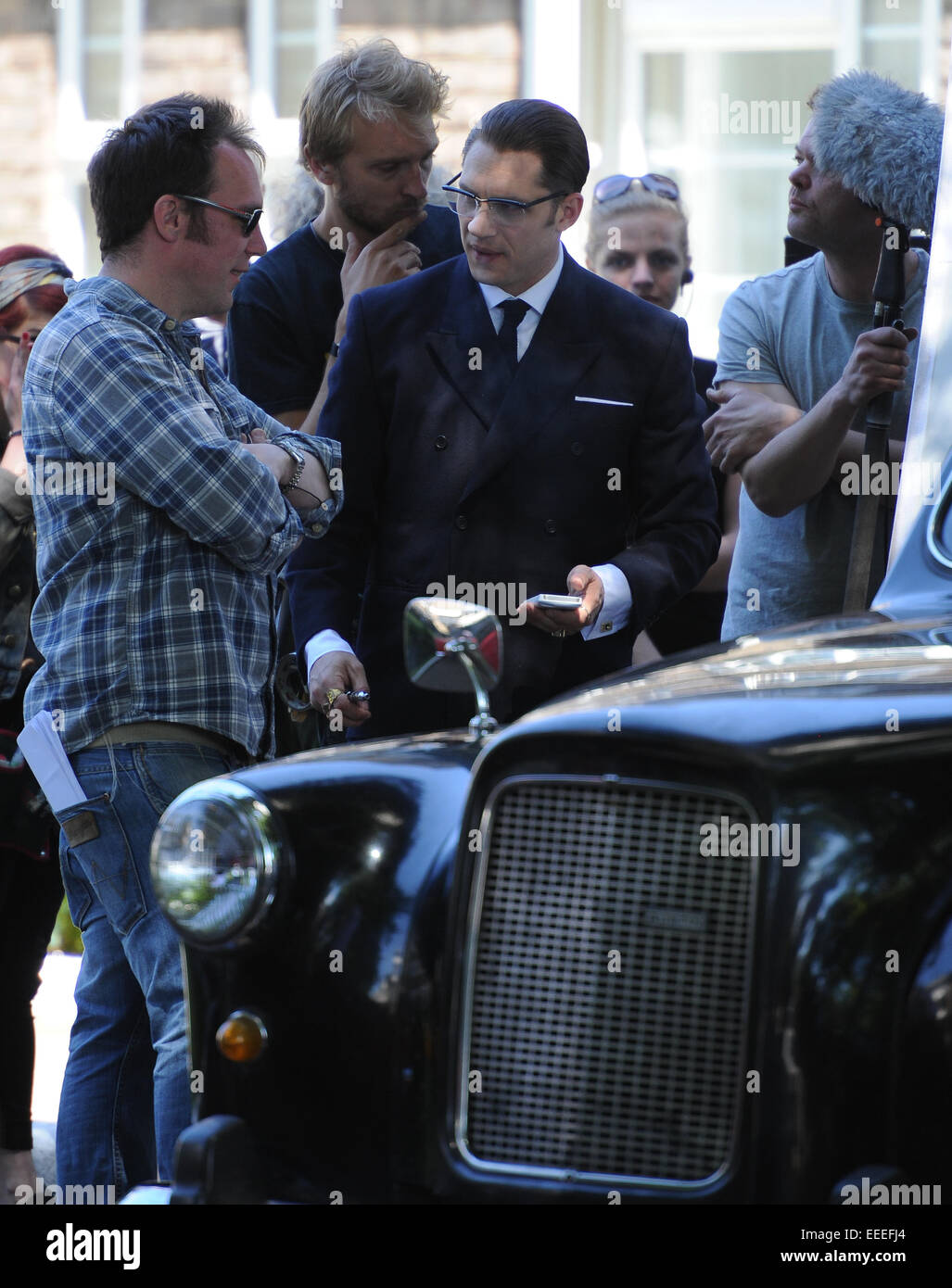 Tom Hardy filming scenes on the set of 'Legend' Featuring: Tom Hardy ...