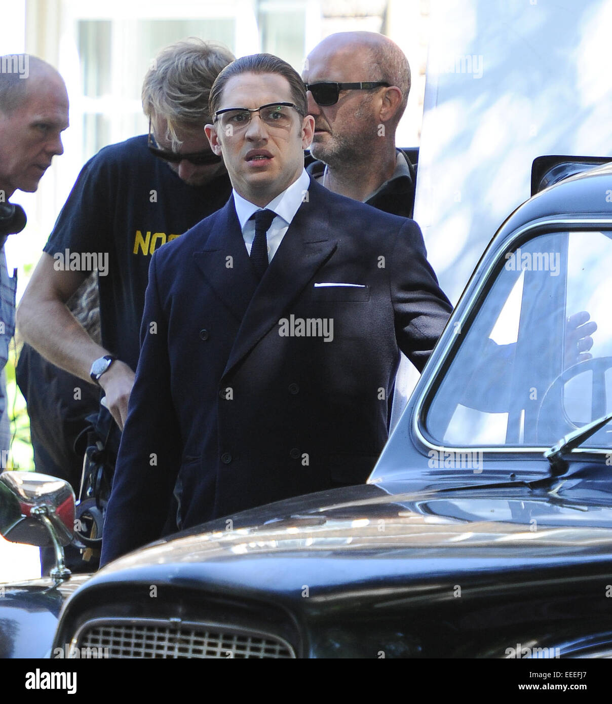 Tom Hardy filming scenes on the set of 'Legend' Featuring: Tom Hardy ...