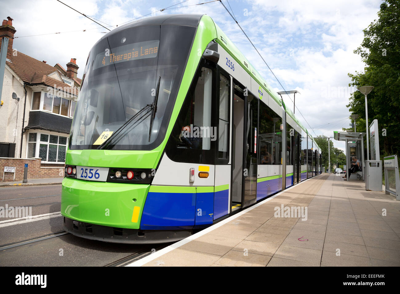 Wide angle view of a Variobahn tram at a tram stop Stock Photo - Alamy