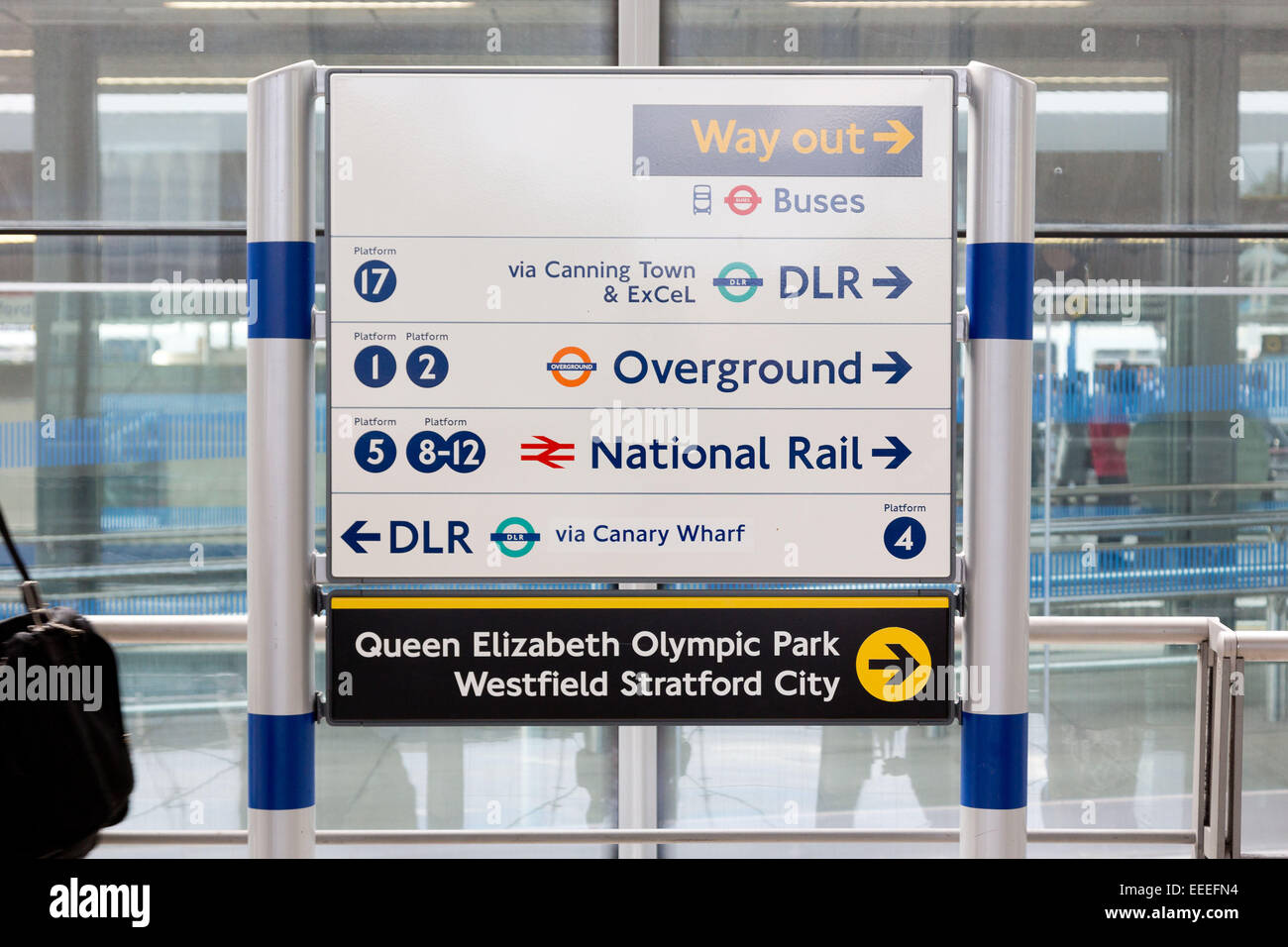 Platform and exit signage at Stratford station Stock Photo - Alamy