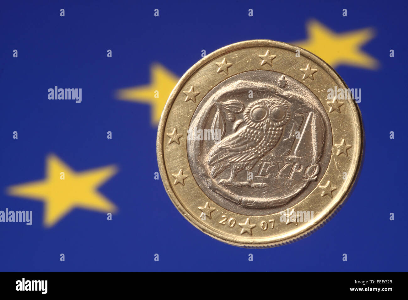 Greek One-Euro-coin with symbol of Europe Stock Photo - Alamy