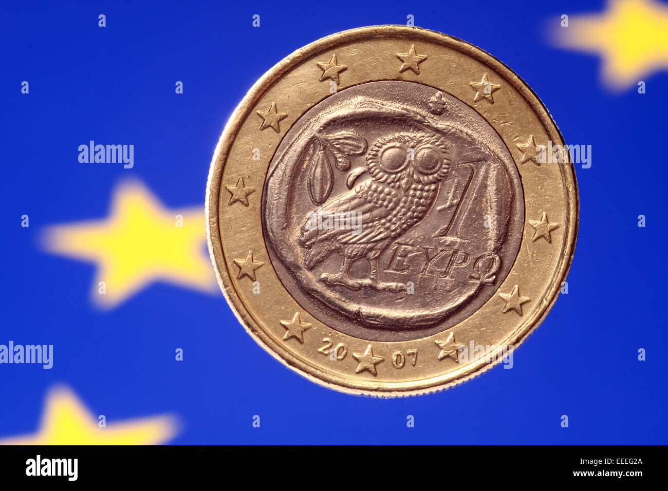 Greek One-Euro-coin with symbol of Europe Stock Photo - Alamy