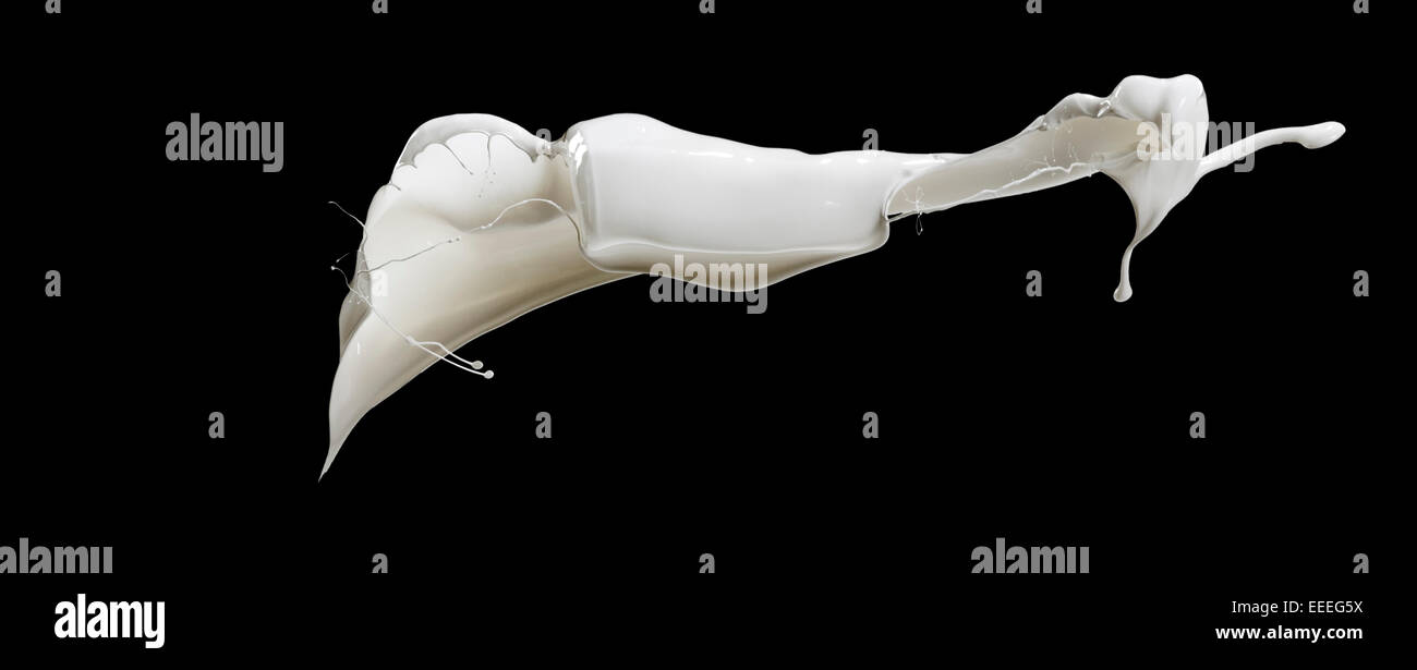 flying splashing milk isolated on black background Stock Photo - Alamy