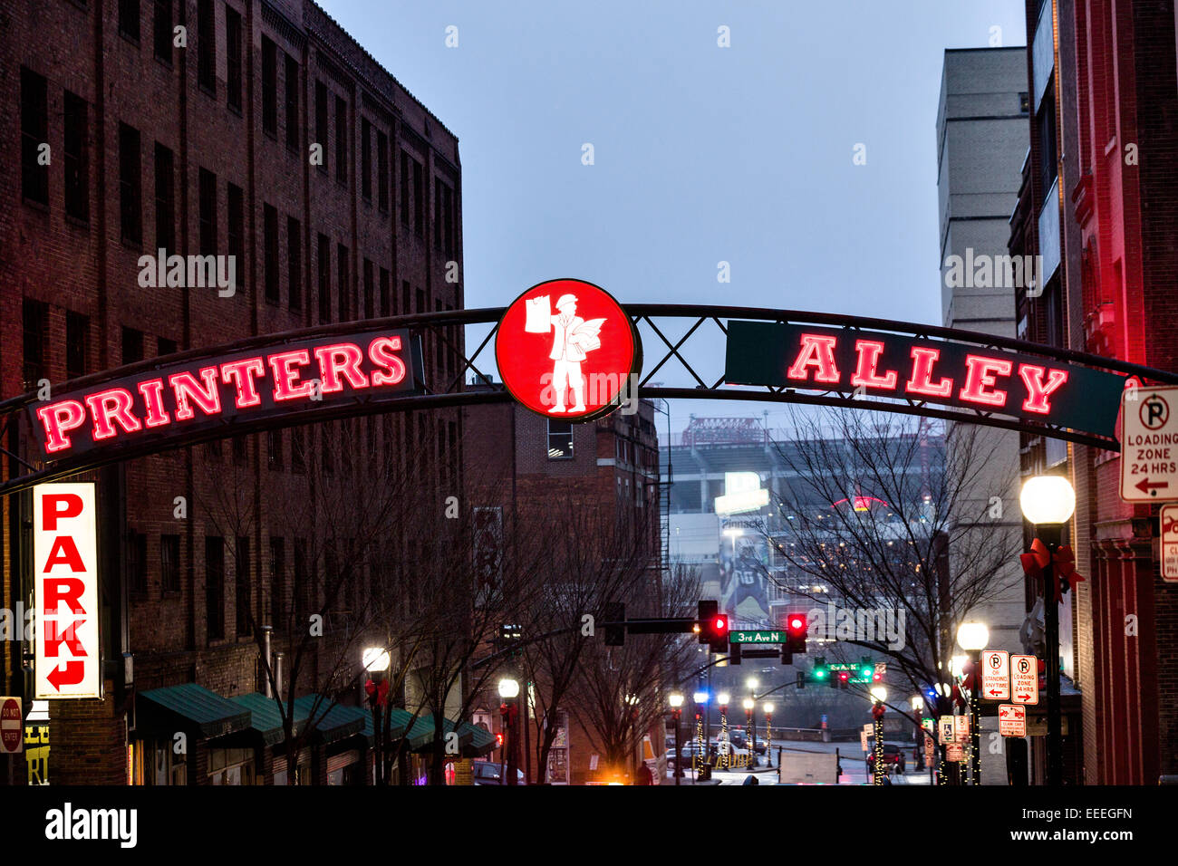 Neon sign for Printers Alley in Nashville, TN Stock Photo - Alamy