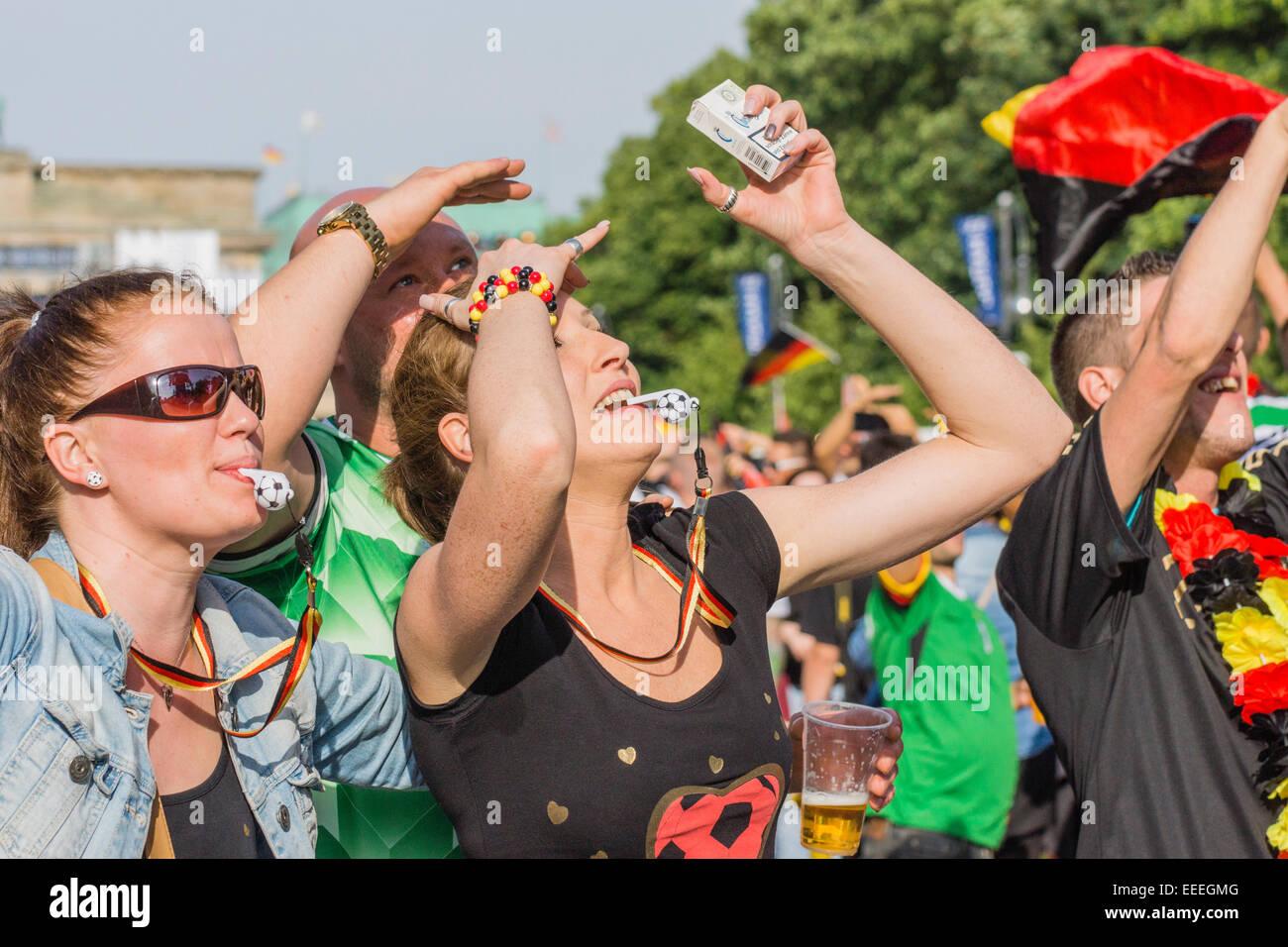 Fans celebrating at Brandenburg Gate the German football team at the ...
