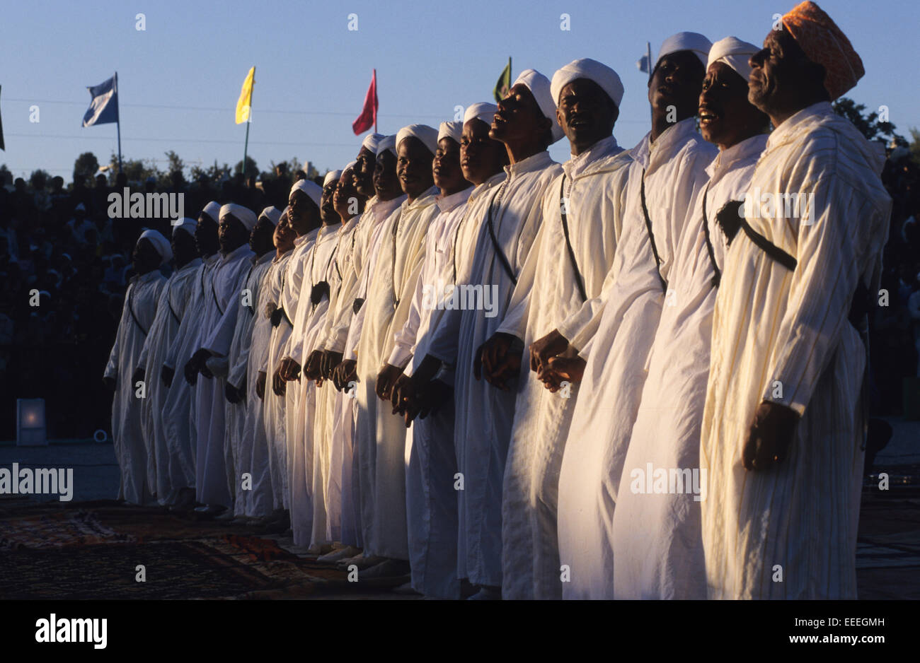A troupe of traditional Moroccan singers entertain the audience at the ...