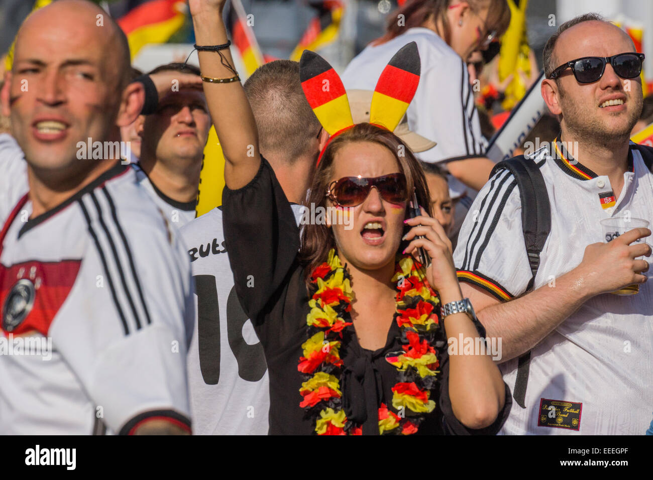 Fans celebrating at Brandenburg Gate the German football team at the ...