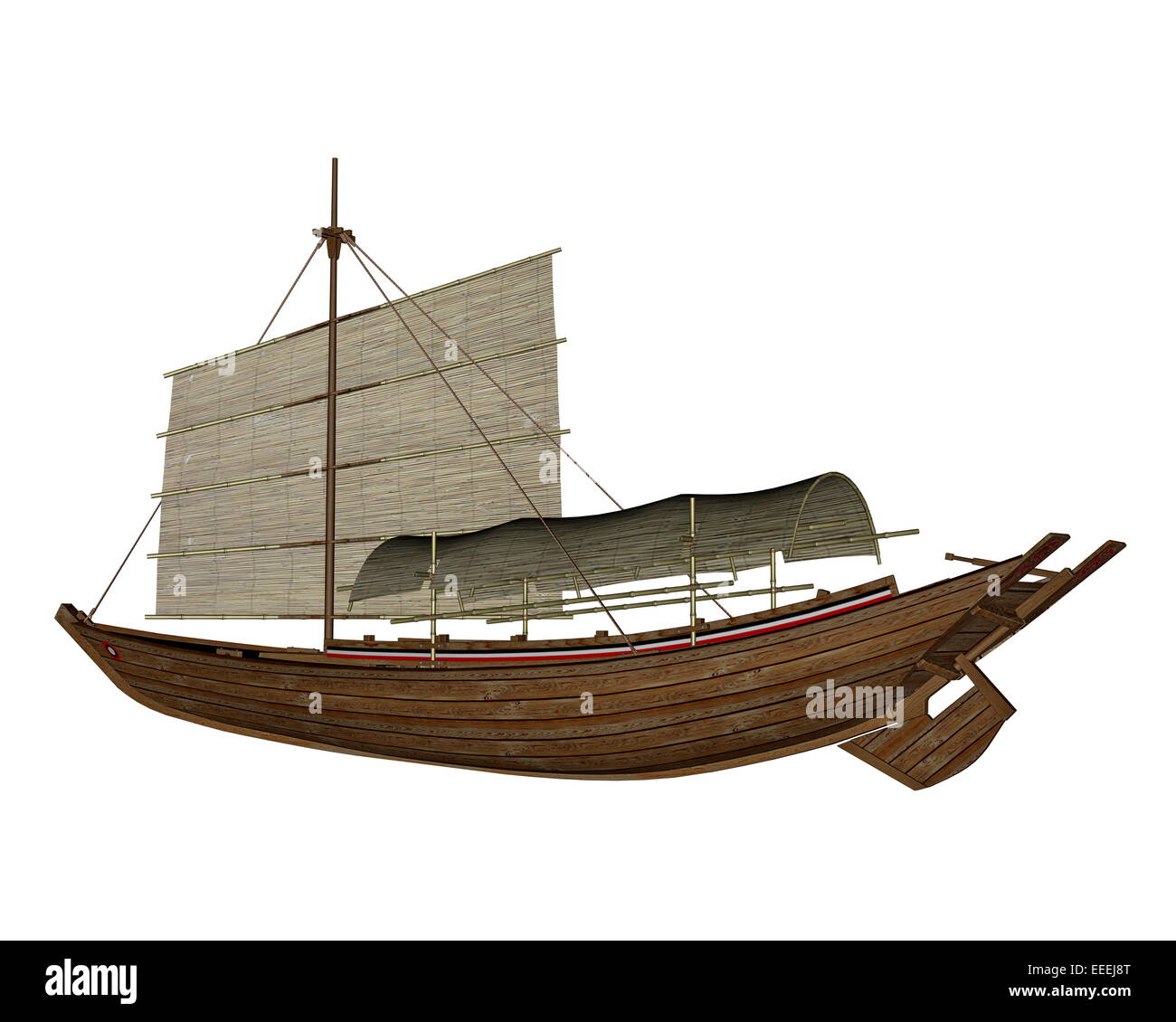 Sampan boat isolated in white background - 3D render Stock Photo - Alamy