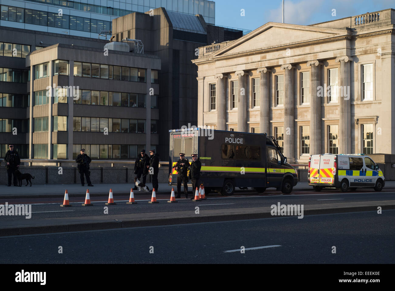 London, UK. 16th January, 2015. Security checks on London Bridge during ...