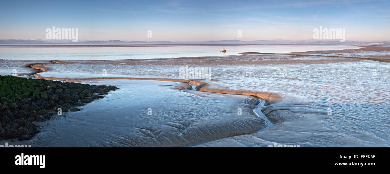 Tide out at Morecambe Bay at sunset, Lancashire, England UK Stock Photo ...